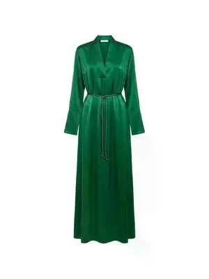 DANAME Deep Satin V-neck Midi Dress With Rope Belt