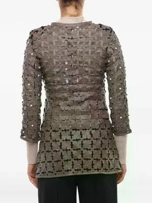 CABAN ROMANTIC Flower-appliqué Lbrown Eather Coat