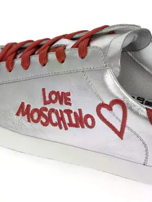 Moschino Love Logo-embroidered Laminated Leather Sneakers