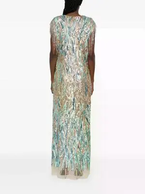 SIMONA CORSELLINI Sequin-embellished Fringed Maxi Dress