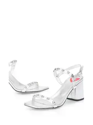 Moschino Love Heart-stud Laminated Leather Sandals - Silver