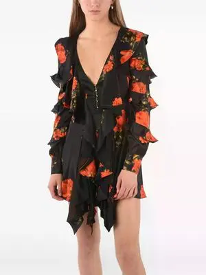 Philipp Plein Floral Print Ruffled Mini Dress