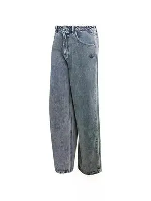 Adidas Logo-embroidered Side-stripe Wide-leg Jeans - Blue