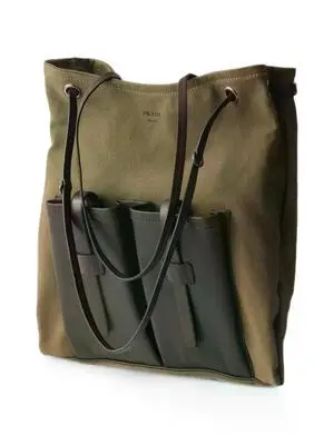 Prada Route Large Canvas And Leather Tote Bag