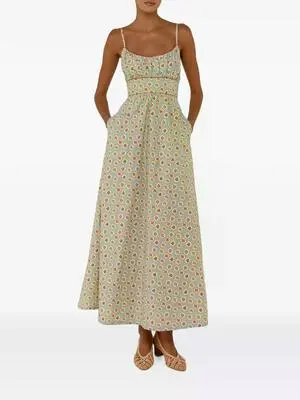 PALM. NOOSA Floral-print Gathered Dress - Blue