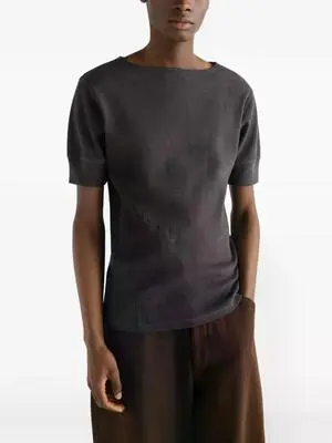 LEMAIRE Boat-neck T-shirt In Linen And Cotton Ribbed Jersey - Grey