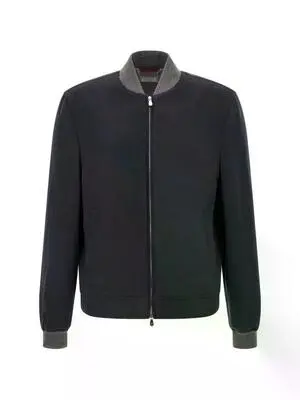 Brunello Cucinelli Cashmere Zip-up Bomber Jacket With Contrast Ribbed Trim - Blue