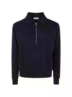 JIL SANDER Monogram Embroidered Polo Collar Sweatshirt - Blue