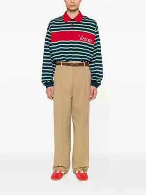 Versace Striped Logo-embroidered Polo Shirt