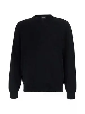 Emporio Armani Logo-embroidered Ribbed-trim Sweater - Black