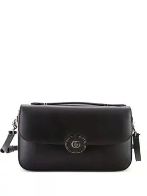 Gucci Petite Gg Flap Shoulder Bag Leather Small Crossbody Bag - Black