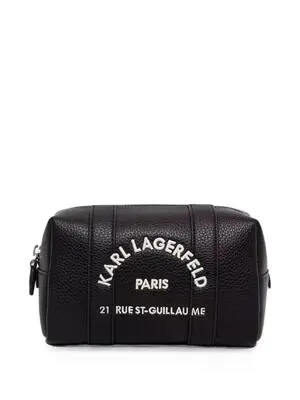 Karl Lagerfeld Logo-embroidered Grained-texture Make Up Bag - Black