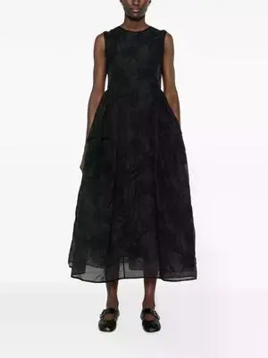 Cecilie Bahnsen Sleeveless Midi Dress With Floral Motif And Ruched Detailing