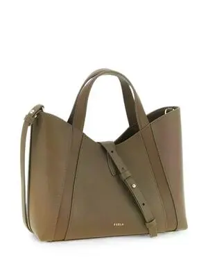 Furla Goccia Grained Leather Tote Bag With Arco Logo Hardware - Neutrals