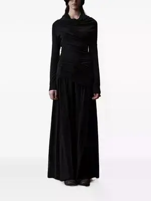ELYWOOD Asymmetrical Draped Off-shoulder Long-sleeved T-shirt