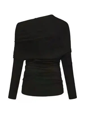 ELYWOOD Asymmetrical Draped Off-shoulder Long-sleeved T-shirt