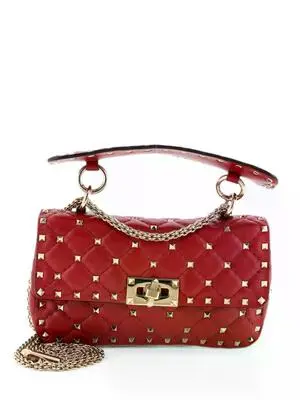 Valentino Garavani Rockstud Spike Flap Bag Quilted Leather Small Crossbody Bag - Red