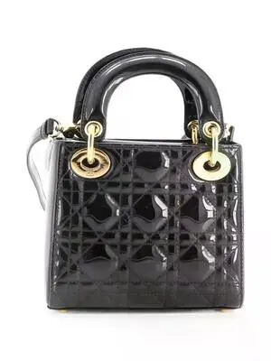 Dior Lady Bag Cannage Quilt Patent Mini Satchel - Black