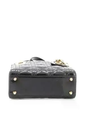 Dior Lady Bag Cannage Quilt Patent Mini Satchel - Black