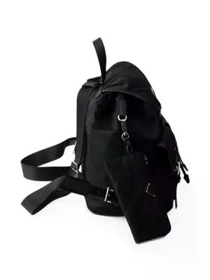 Prada Medium Quilted Re-nylon Backpack With Saffiano Leather Trim - Black