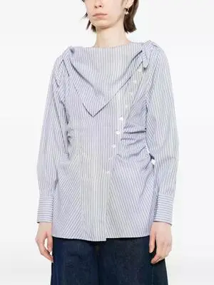 FETICO Striped Scarf-collar Blouse - Blue