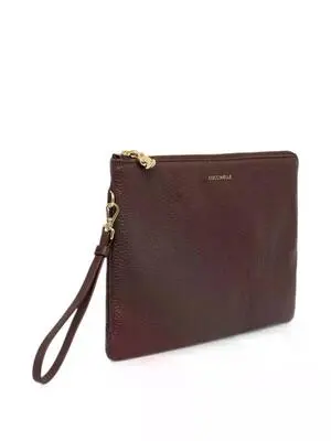 COCCINELLE Grained Leather Clutch With Wrist Strap