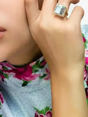 LISA NIK Green Beryl And Diamond Ring In 18k Yellow