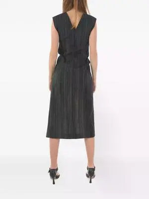 IXOS Sleeveless V-neck Pinstriped Midi Dress With Front Slit