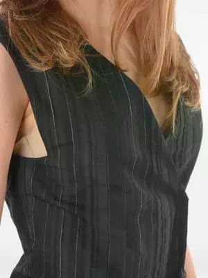 IXOS Sleeveless V-neck Pinstriped Midi Dress With Front Slit