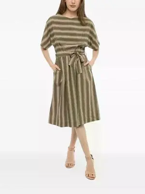 Woolrich Midi Striped Belted Dress - Green