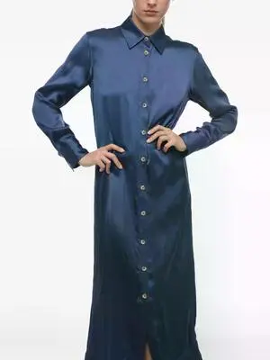 Loulou De Saison Satin Maxi Shirt Dress - Blue