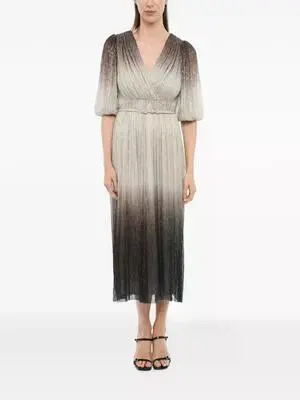 Costarellos Metallic-effect Plissé Midi Dress - Neutrals