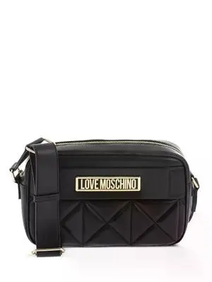 Moschino Quilted Logo Plaque Crossbody Bag - Black