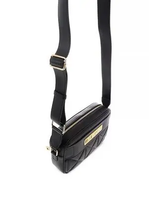 Moschino Quilted Logo Plaque Crossbody Bag - Black