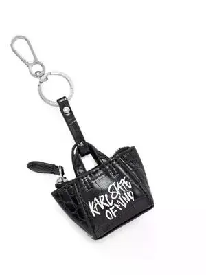 Karl Lagerfeld Croc-effect Logo-print Keyring - Black