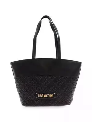 Moschino Quilted Embossed-logo Tote Bag - Black