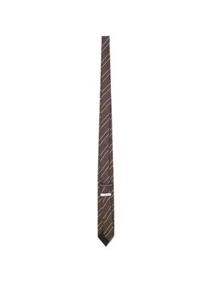 LARDINI Diagonal Stripe Silk Tie - Brown