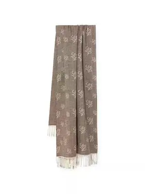 Liu Jo Herringbone-pattern Monogram-print Scarf - Brown