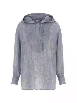 Brunello Cucinelli Micro-striped Hooded Shirt - Blue