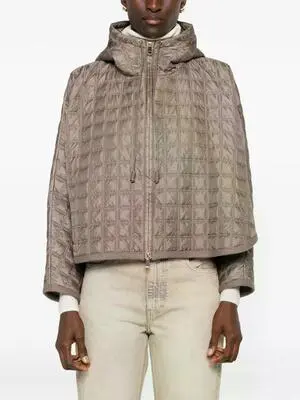 Moncler Quilted Hooded Cape - Brown
