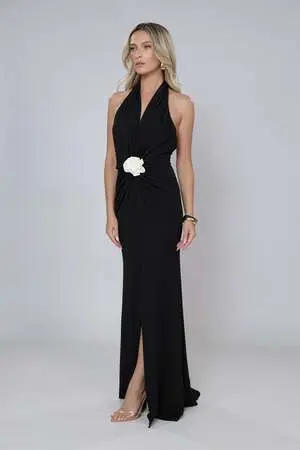 ROSERRY Mallorca Jersey Open Back Maxi Dress - Black
