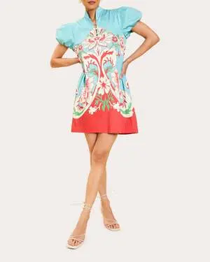 Mestiza New York Elliana Floral Poplin Barong Mini Dress - Blue