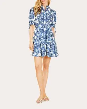 Mestiza New York Brooklyn Floral Poplin Puff-sleeve Mini Dress - Blue