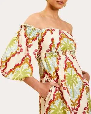 Mestiza New York Benny Smocked Off-shoulder Midi Dress In Cotton/linen
