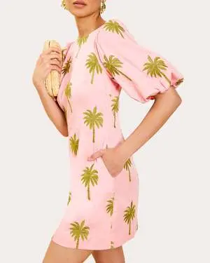 Mestiza New York Donovan Embroidered Poplin Puff-sleeve Mini Dress