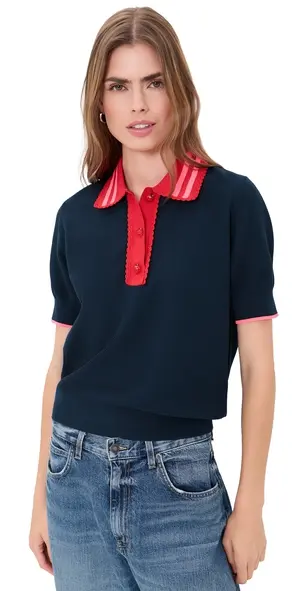 Essentiel Antwerp Kontrast Knitted Polo - Combo4 Navy