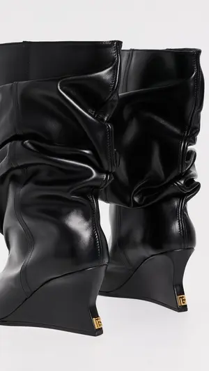Balmain Calfskin Ankle Wedge Boots