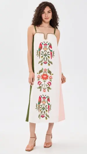 Farm Rio Cross Stitch Embroidered Maxi Dress