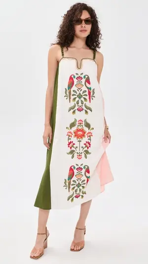 Farm Rio Cross Stitch Embroidered Maxi Dress