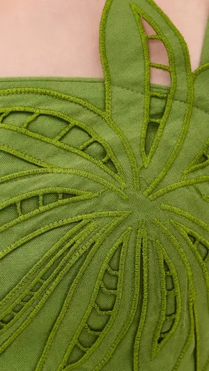 English Factory Palm Tree Embroidered Linen Blend Top